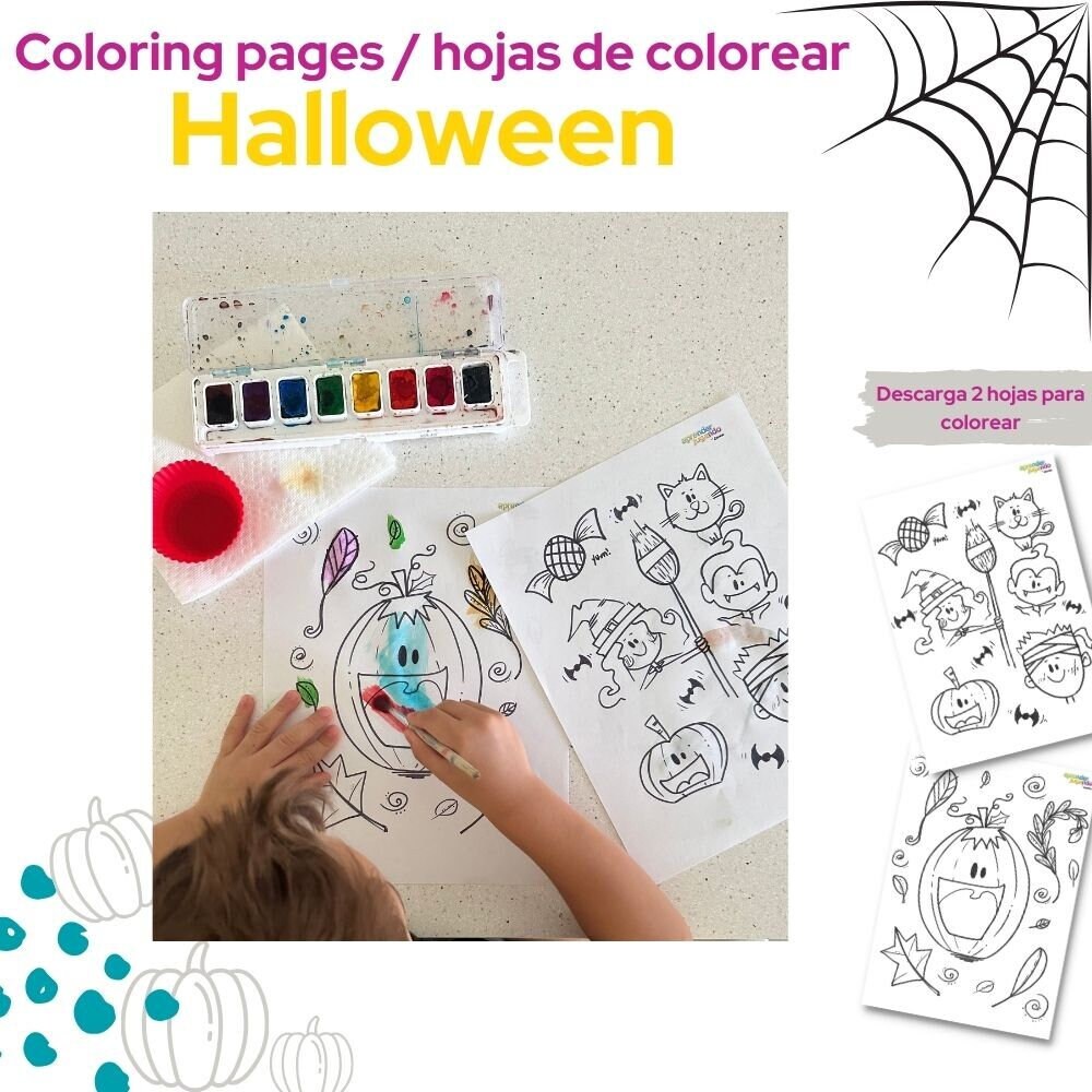 Halloween Coloring Pages for Kids - 2 Printable Pages - Digital - Hojas ...