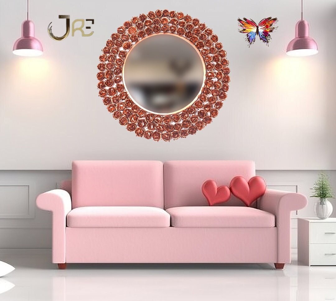 Rose Gold Copper Peach Pink Luxury Mirror Boho Wall Art Decorative ...