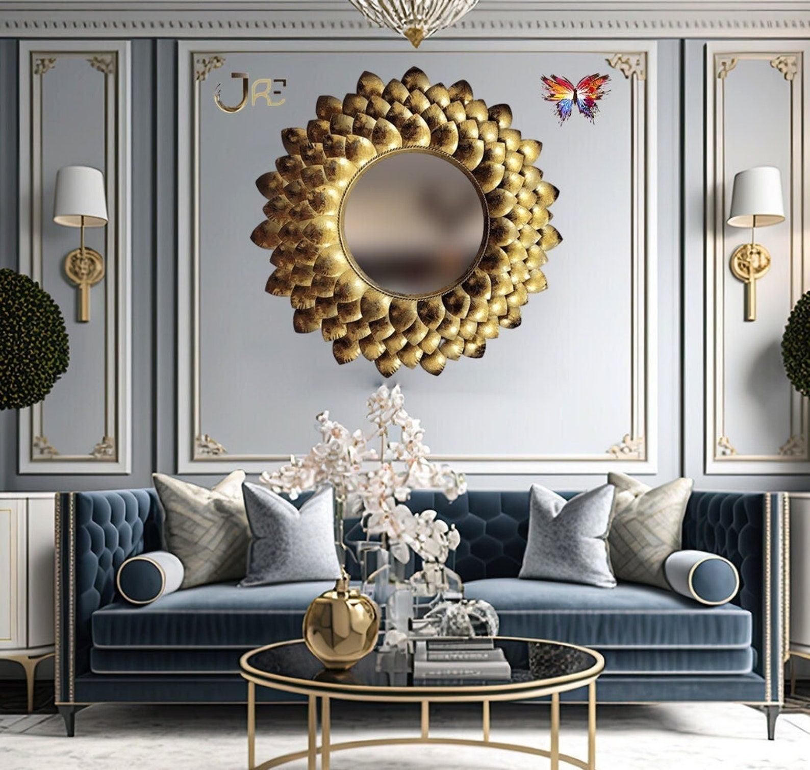 Luxury Gold Rustic Lotus Decorative Gold Mirror, Gold Class Mirror ...