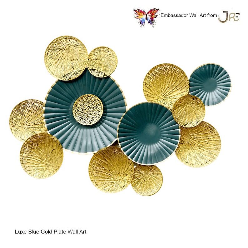 Luxury Blue Green Gold Plate Wall Decor Gold Decorative Boho Wall Art ...