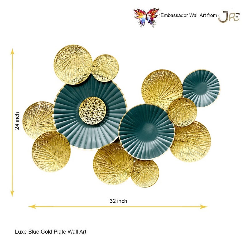 Luxury Blue Green Gold Plate Wall Decor Gold Decorative Boho Wall Art ...
