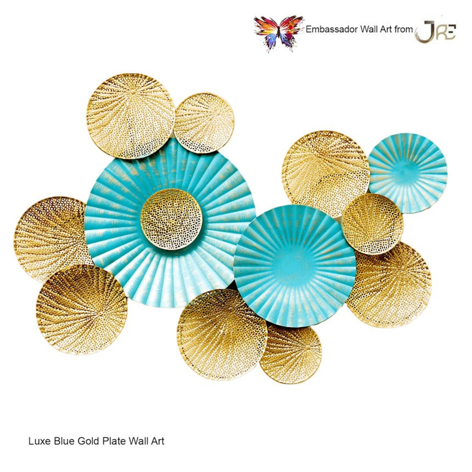 Luxury Blue Green Gold Plate Wall Decor Gold Decorative Boho Wall Art ...