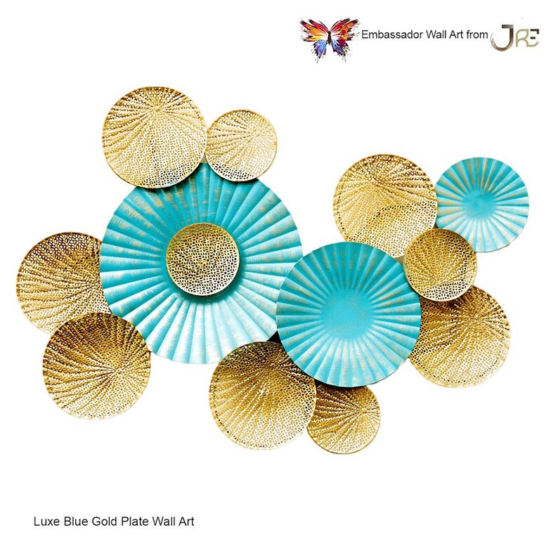 Luxury Blue Green Gold Plate Wall Decor Gold Decorative Boho Wall Art ...