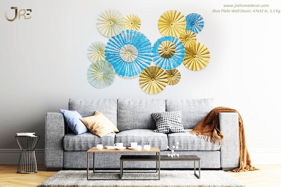 Blue Gold Plate Wall Decor Gold Wall Art Gold Metal Art - Etsy