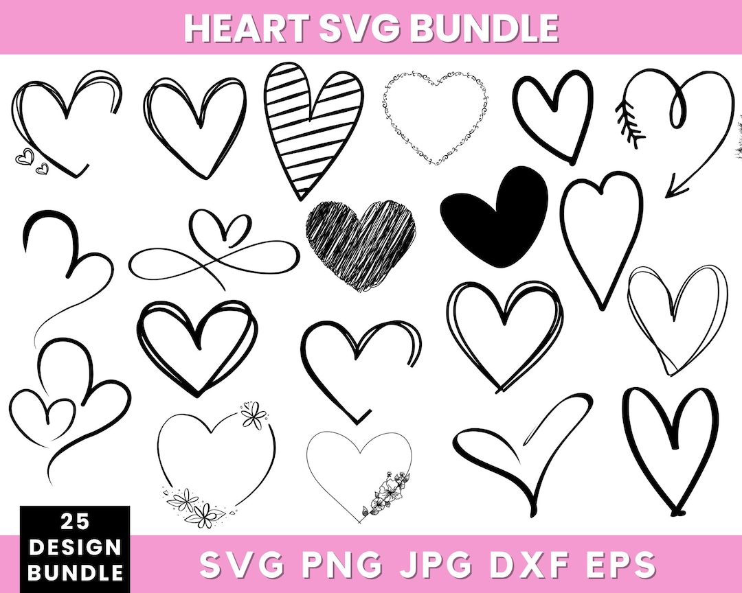 Paquete de corazones SVG y PNG, corazón doodle SVG, marco de corazón ...