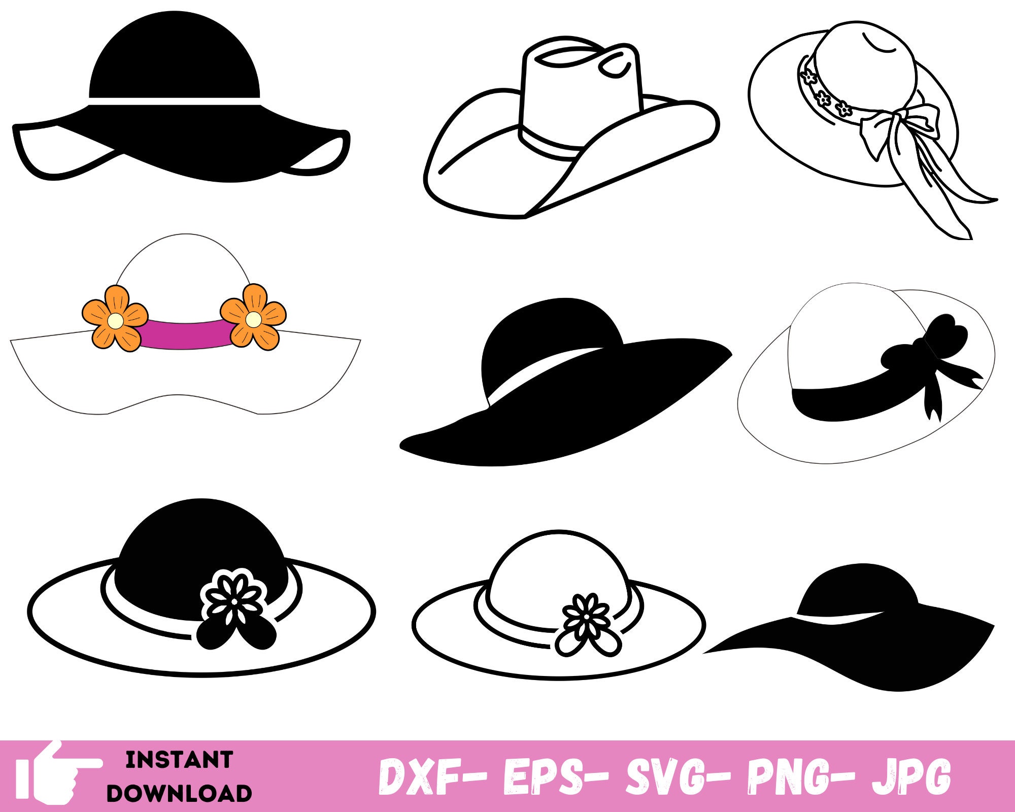 Woman Hat Svg Bundle, Woman Hat Png, Hat Svg, Svg Files for Cricut, Hat ...