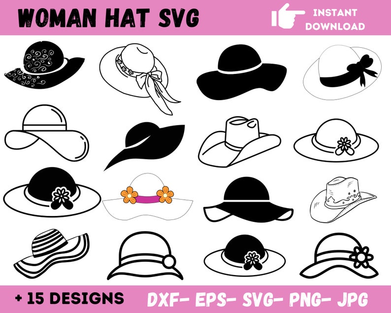 Woman Hat Svg Bundle, Woman Hat Png, Hat Svg, Svg Files for Cricut, Hat ...