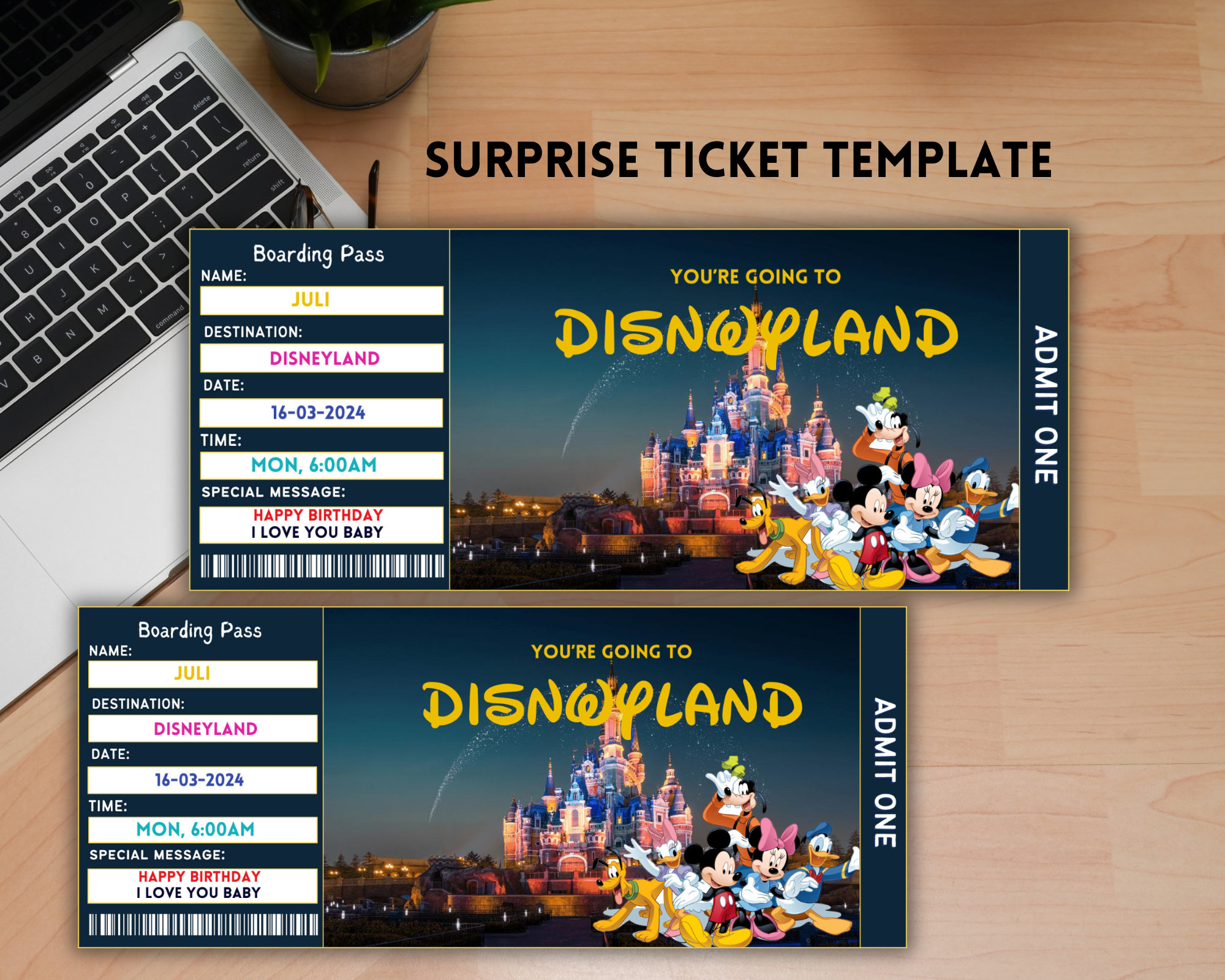 Printable Disneyland Surprise Ticket Template, Disneyworld Trip, Gift ...