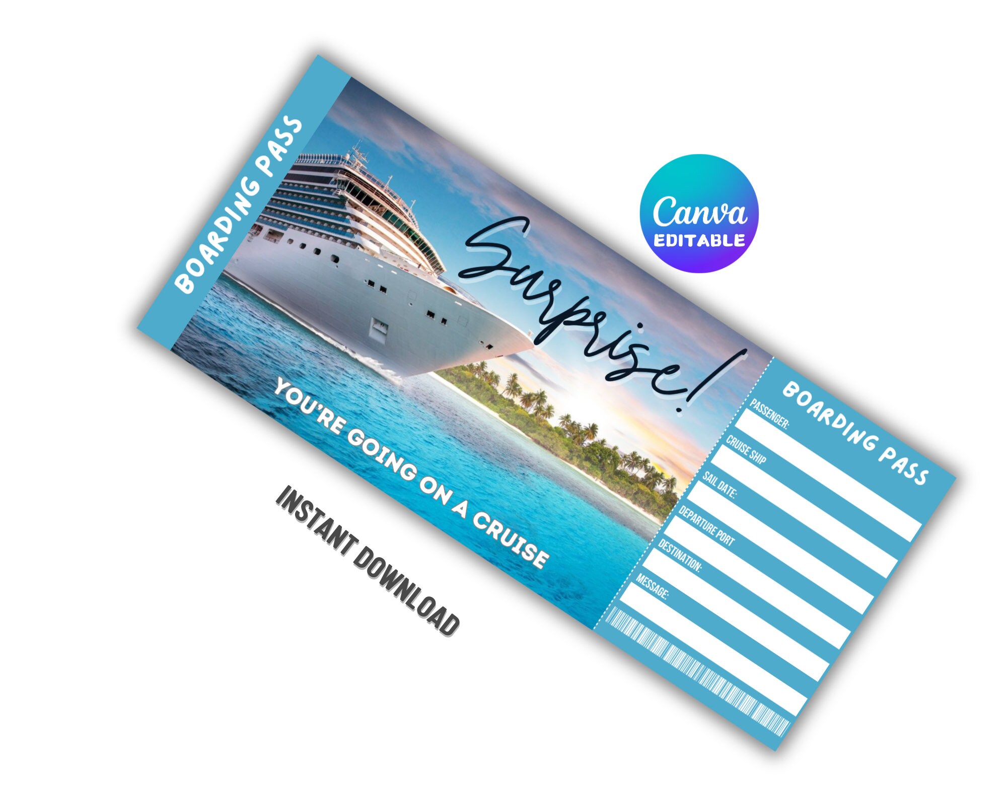Printable Cruise Trip Ticket Template, Surprise Ticket, Gift Ticket ...