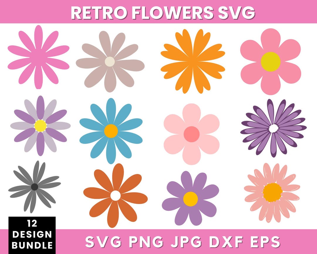 Retro Flowers Svg, Flower Clipart, Daisy Flower Cut File,boho Flower ...