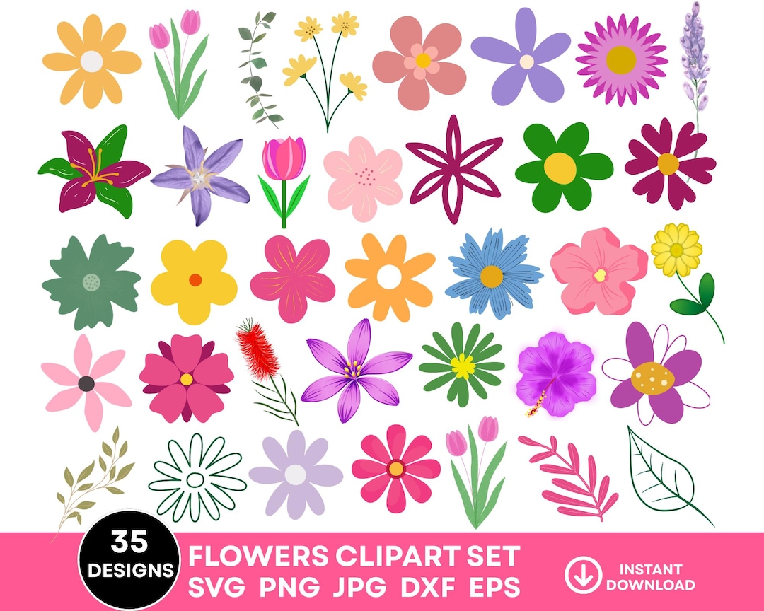 Flowers Clipart Set, Colorful Floral, Flowers Png, Cute Flowers Png ...