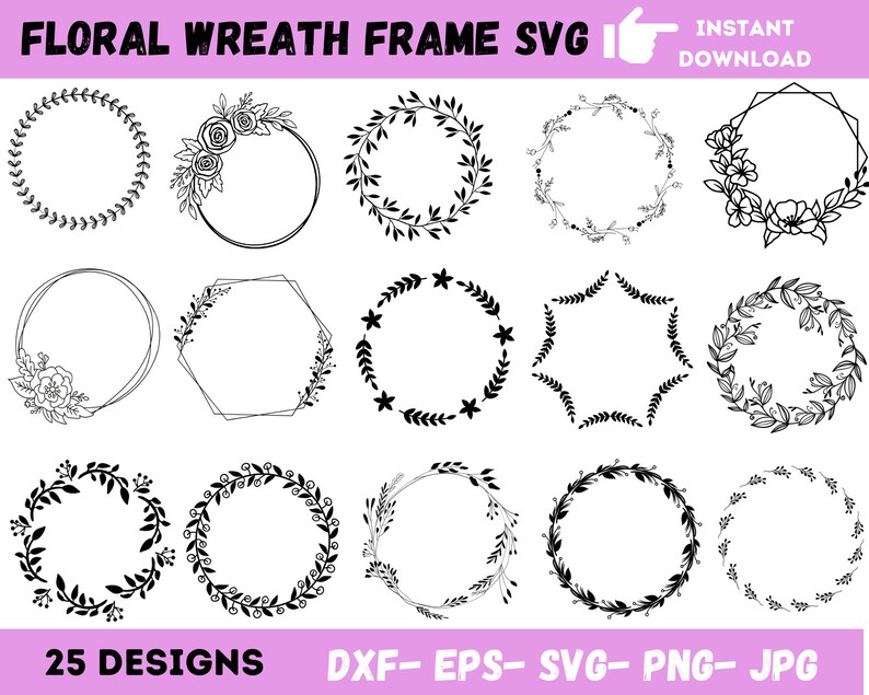 Floral Wreath Svg Bundle, Circle Frame Svg, Floral Frame Svg, Circle ...
