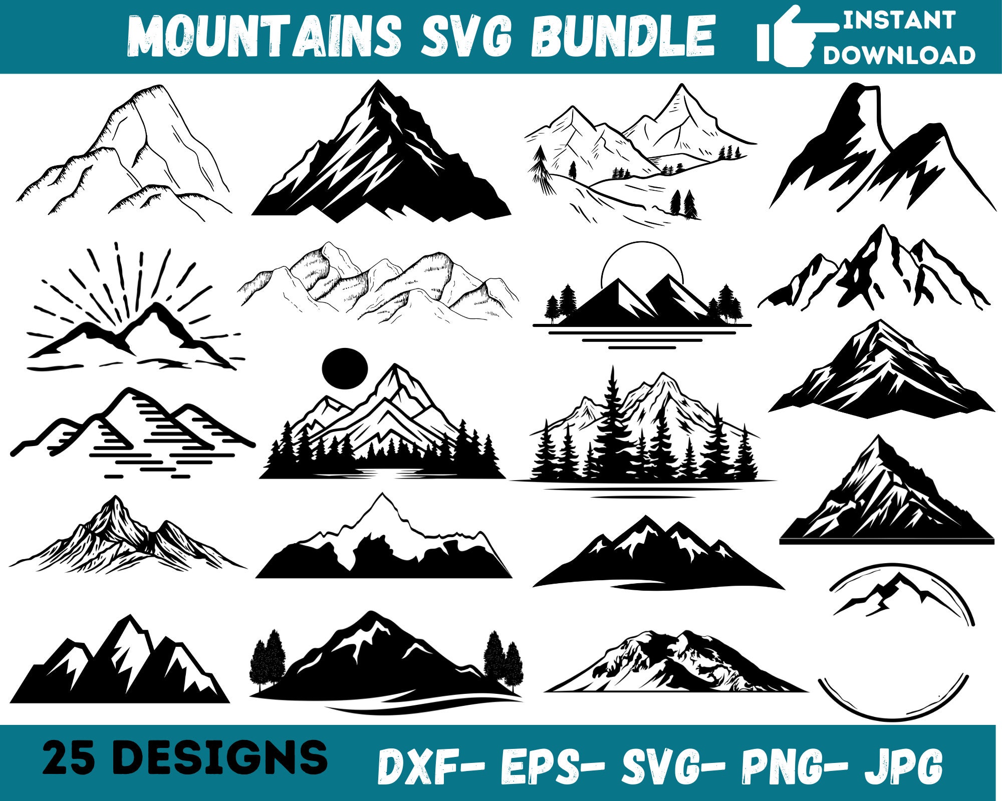 Mountains Svg Bundle, Mountains Png, Mountains Clipart, Mountains Png ...