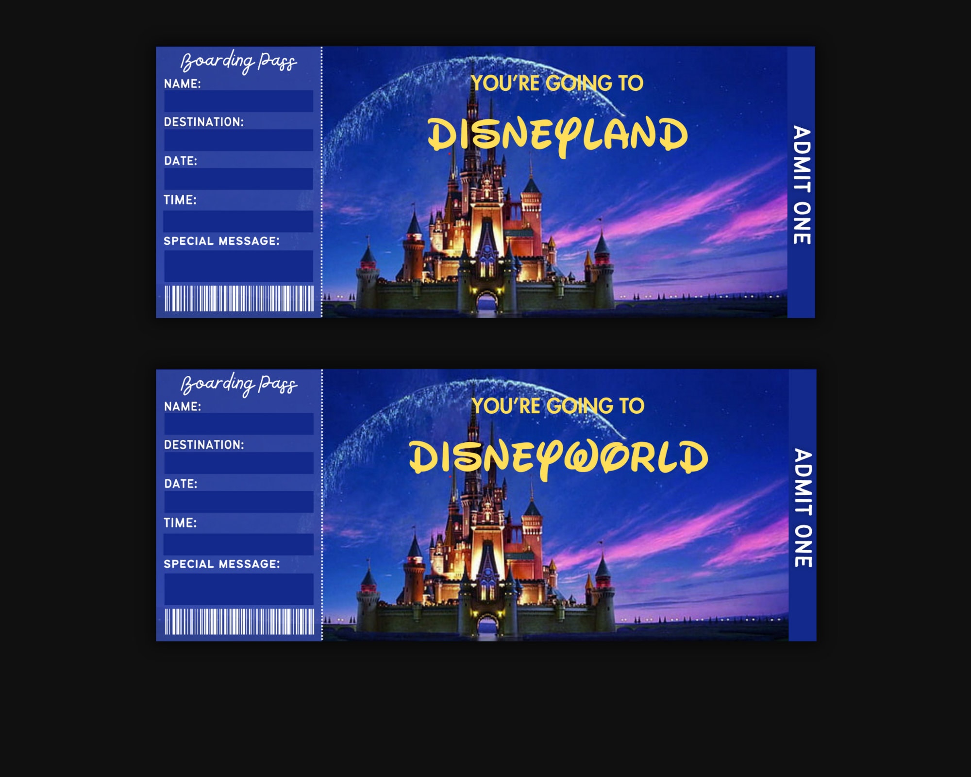 Printable Disneyland Surprise Ticket Template, Disneyworld Trip, Gift ...