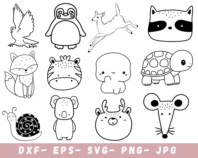 Woodland Animal Outline Svg Bundle, Coloring Png, Animal Clipart ...