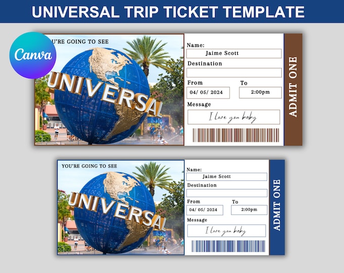 Editable Surprise Universal Trip Ticket, Universal Gift Ticket, Boarding Pass, Ticket Template ...