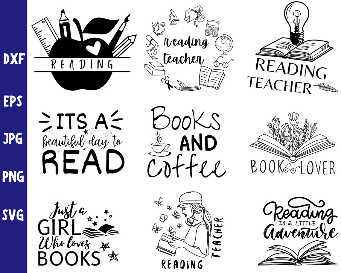 Reading Teacher Svg Bundle,reading Teacher Clipart,reading Teacher Png ...