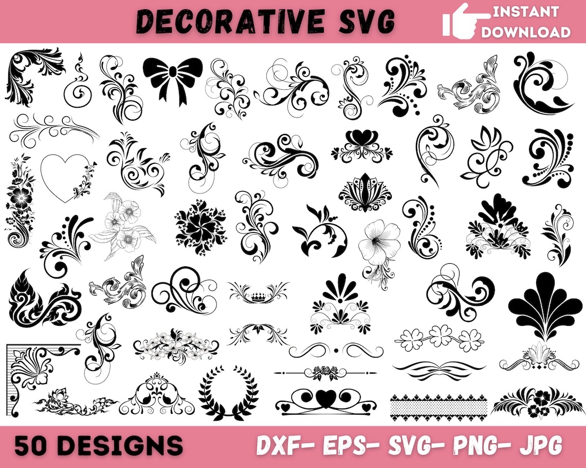 Decorative Svg Bundle, Flourish Svg, Ornaments Svg, Decorative Elements ...