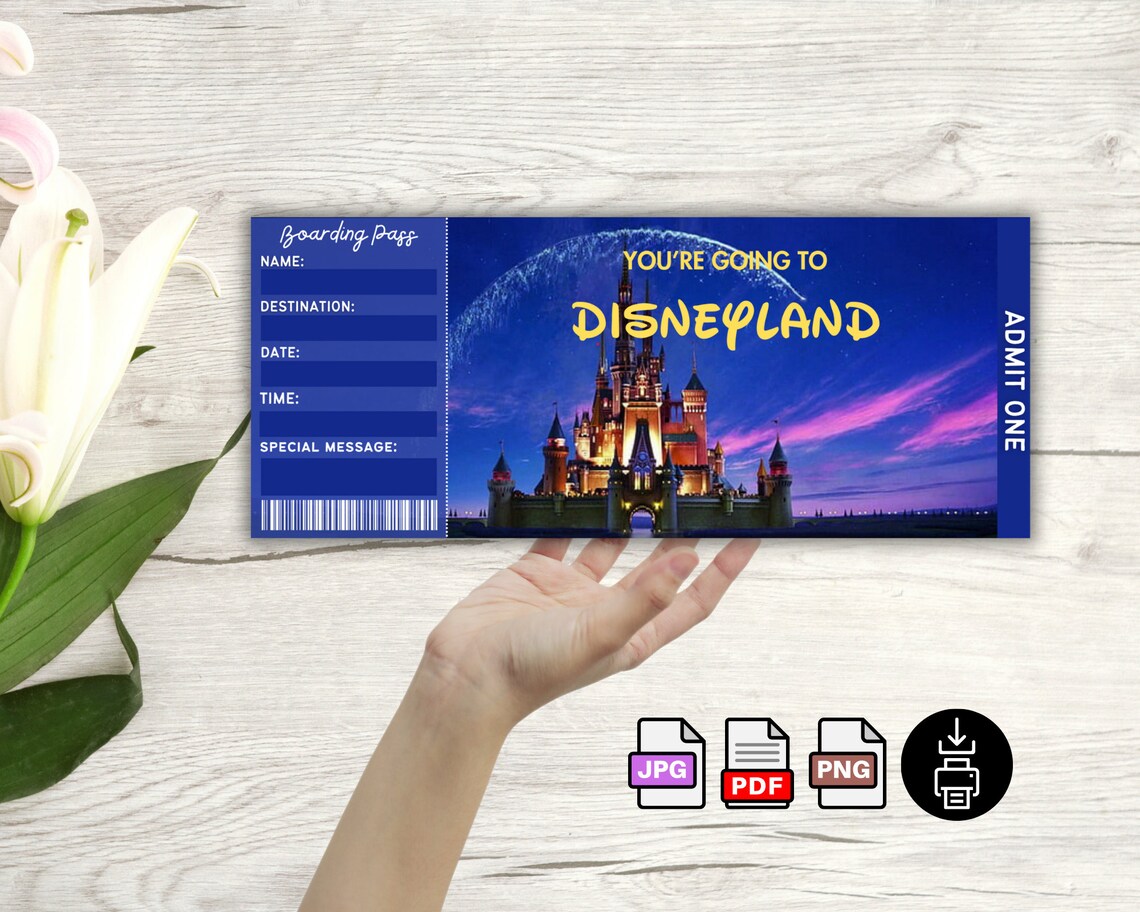 Printable Disneyland Surprise Ticket Template, Disneyworld Trip, Gift ...