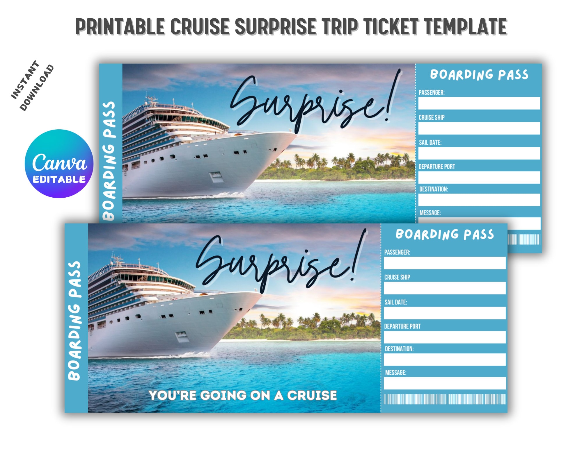Printable Cruise Trip Ticket Template, Surprise Ticket, Gift Ticket, Cruise Surprise Boarding ...