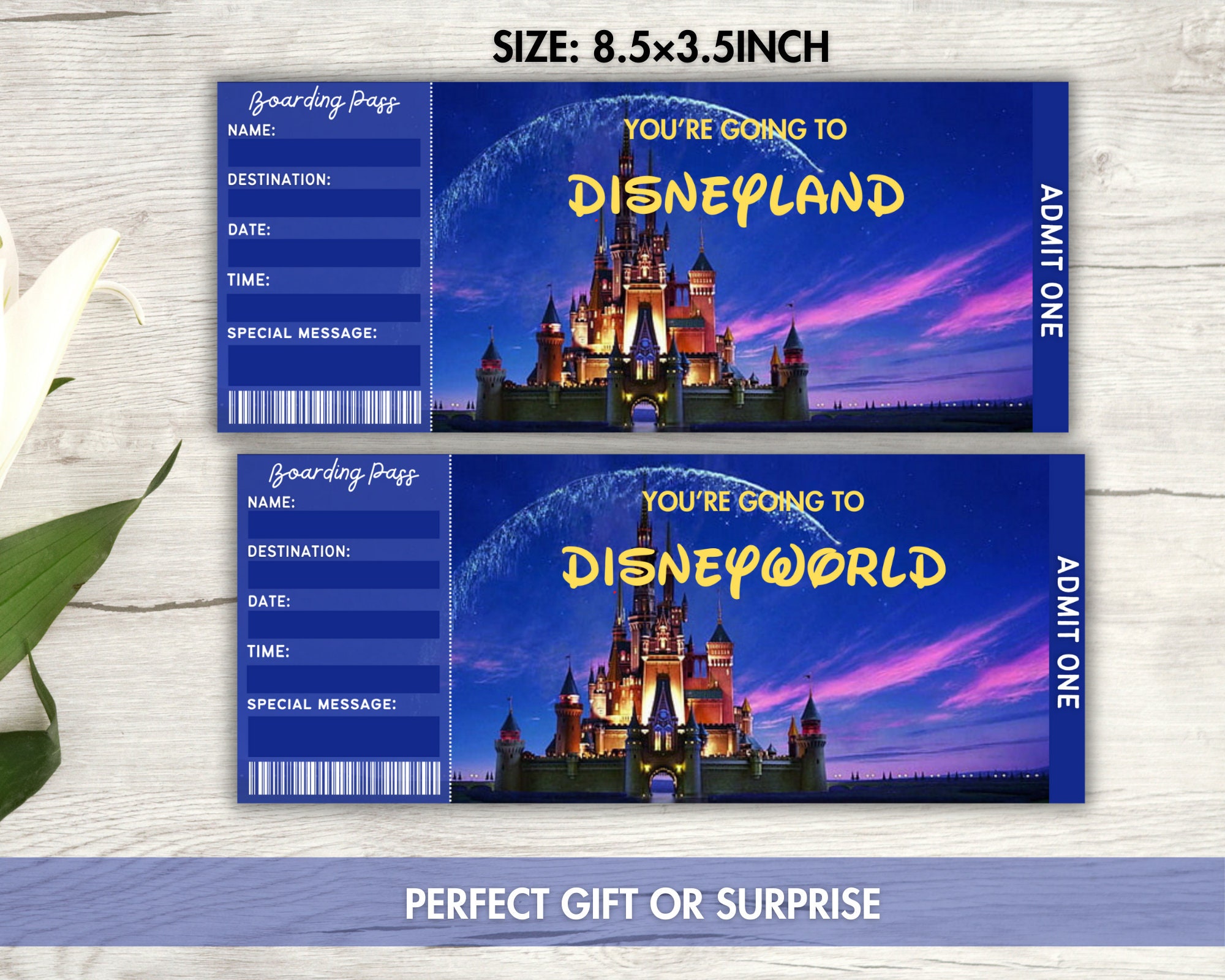 Printable Disneyland Surprise Ticket Template, Disneyworld Trip, Gift ...
