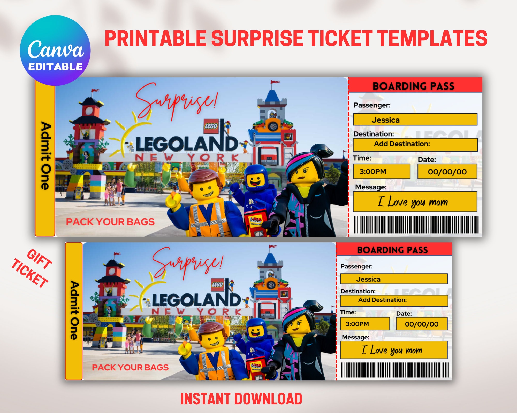 Printable Legoland Theme Park Surprise Ticket Template, Trip Ticket ...