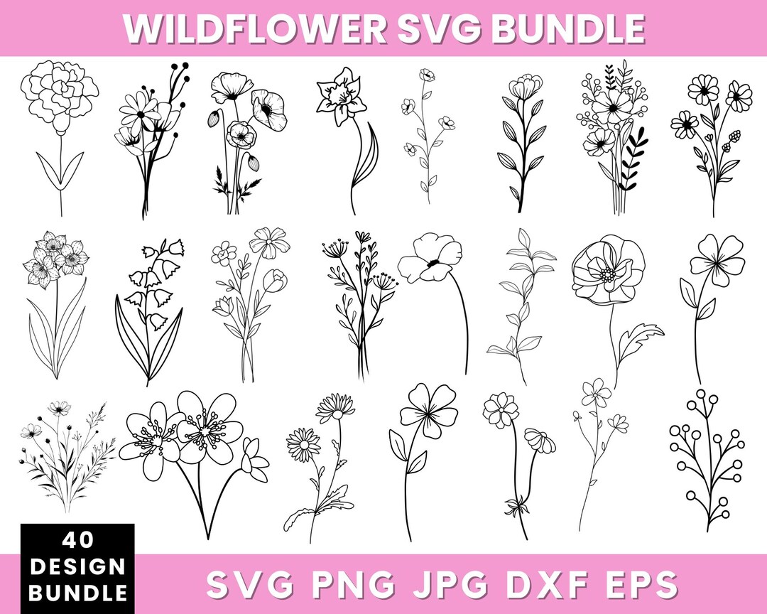 40 Wildflower Svg Bundle, Wildflower Vector, Wildflower Silhouette ...