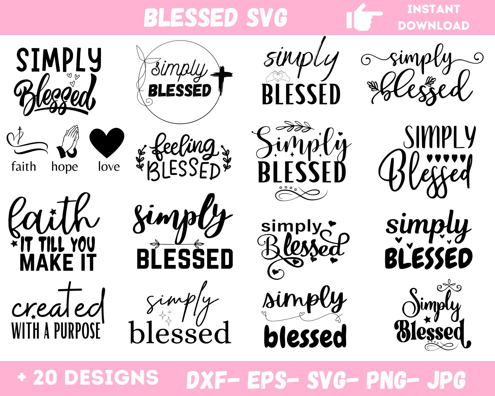 Blessed Svg Bundle, Blessed Png, Positive Quote Svg, Blessed Clipart ...