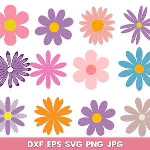 Retro Flowers Svg, Flower Clipart, Daisy Flower Cut File,boho Flower ...