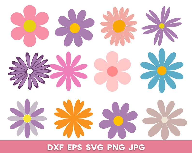 Retro Flowers Svg, Flower Clipart, Daisy Flower Cut File,boho Flower ...