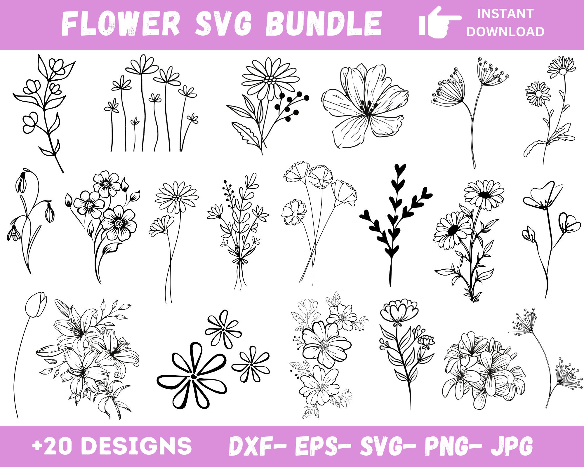 Flower Svg Bundle, Flower Png, Flower Clipart, Flower Shirt Svg, Flower ...