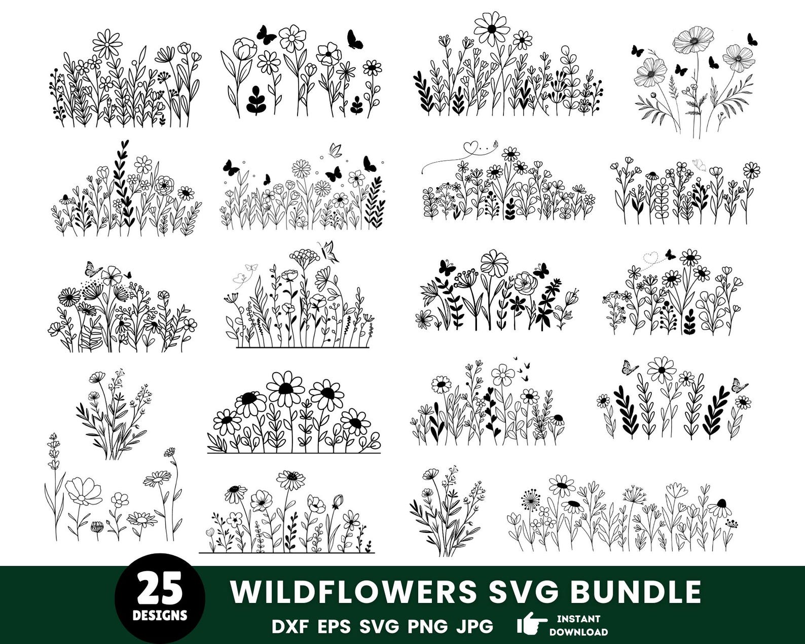 Wildflowers Svg Bundle, Flower Svg, Flower Border Svg, Nature Svg ...