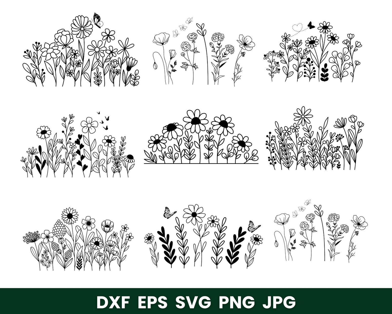 Wildflowers Svg Bundle, Flower Svg, Flower Border Svg, Nature Svg ...