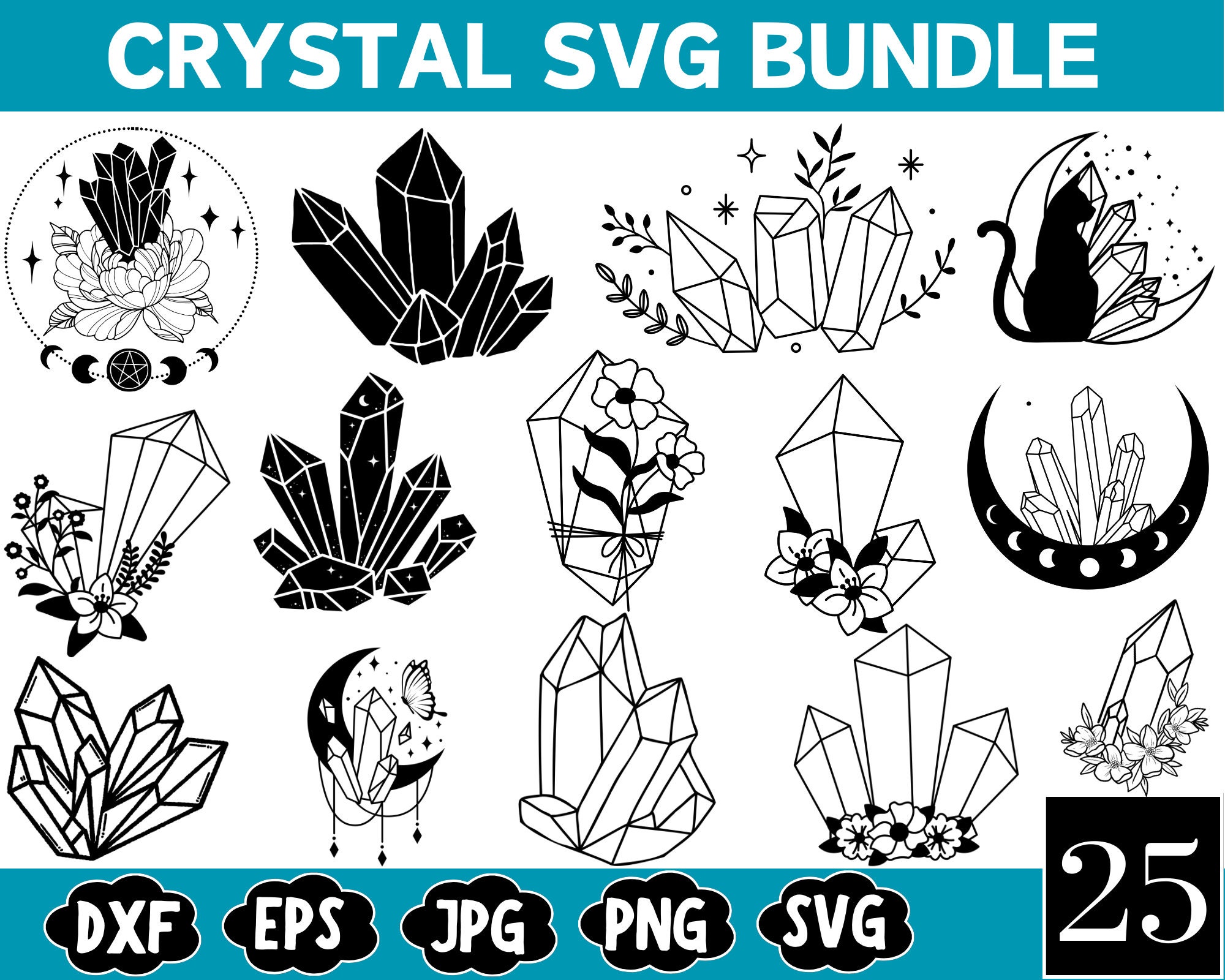Crystal Svg Bundle, Crystals Svg, Crystal Png, Crystal Clipart, Svg ...