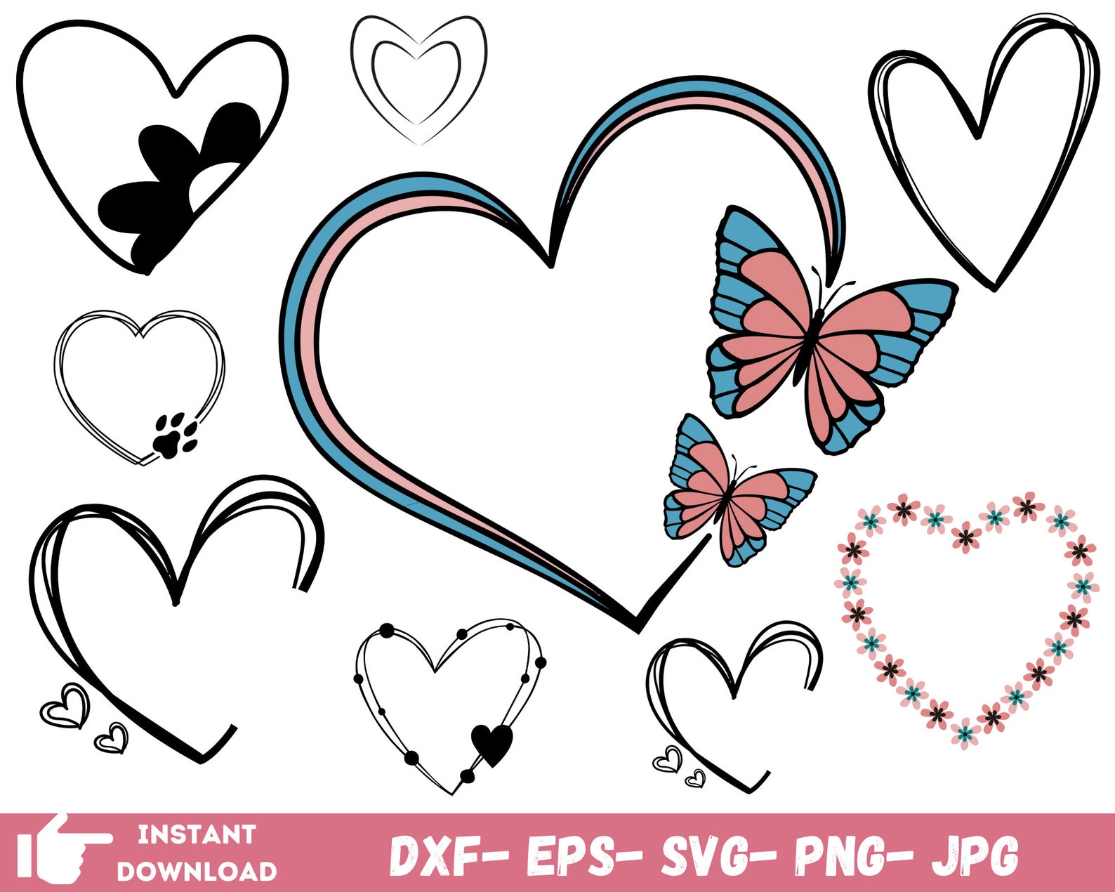 Heart Frame Svg Bundle, Heart Png, Heart Frame Clipart Art, Svg Files ...