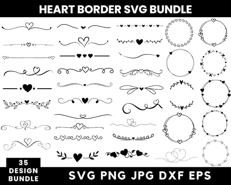 Heart Border Svg Bundle, Heart Border Png, Hart Svg, Hand Drawn Heart ...