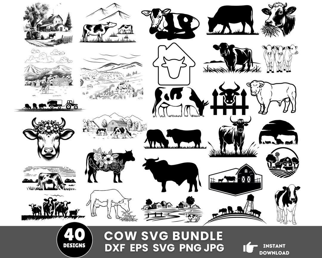 40+ Cow Svg Bundle, Cow Farm Svg, Farm Animal Svg Cut Files, Cow Head ...