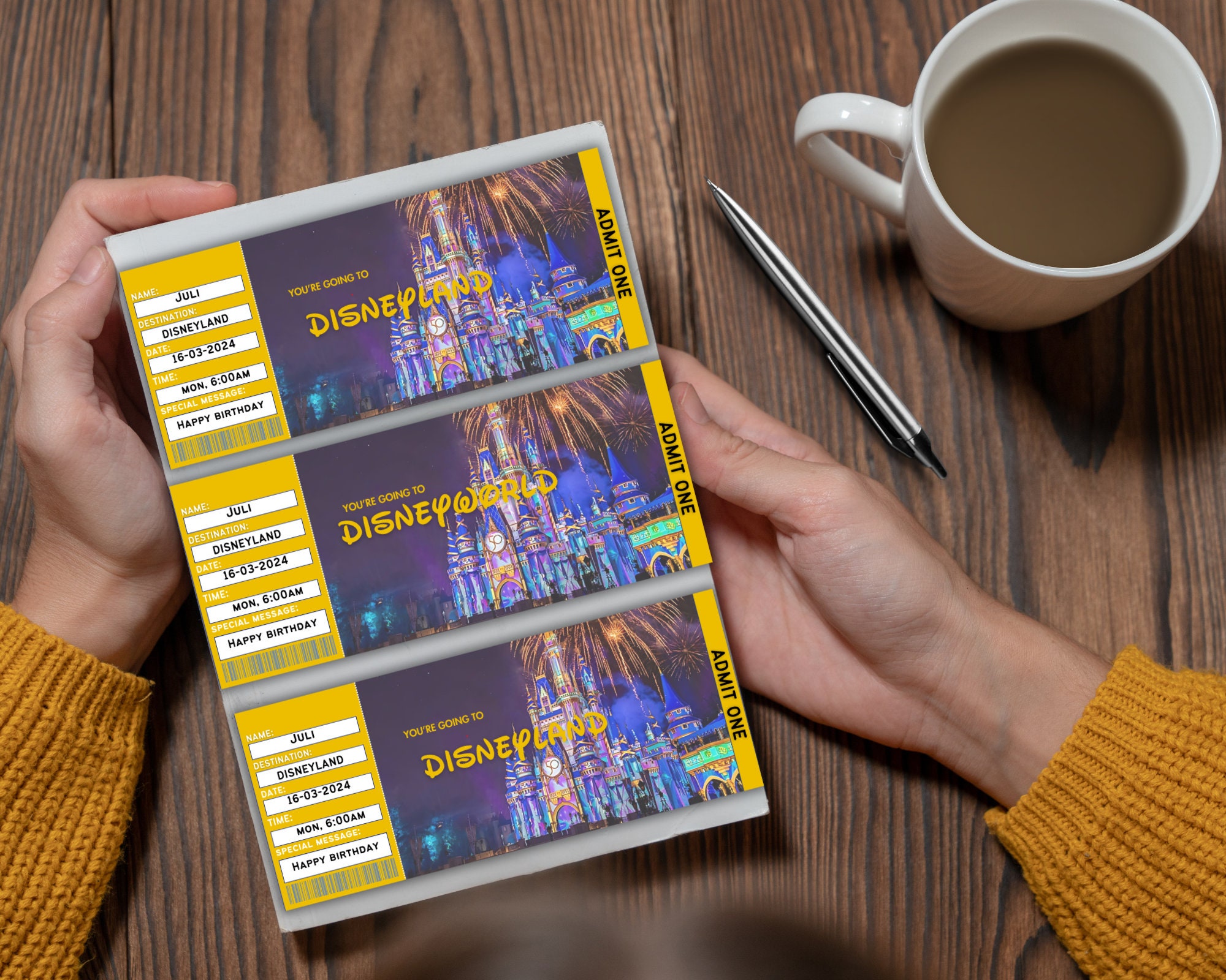 Printable Disneyland Surprise Ticket Template, Disneyworld Trip, Gift ...