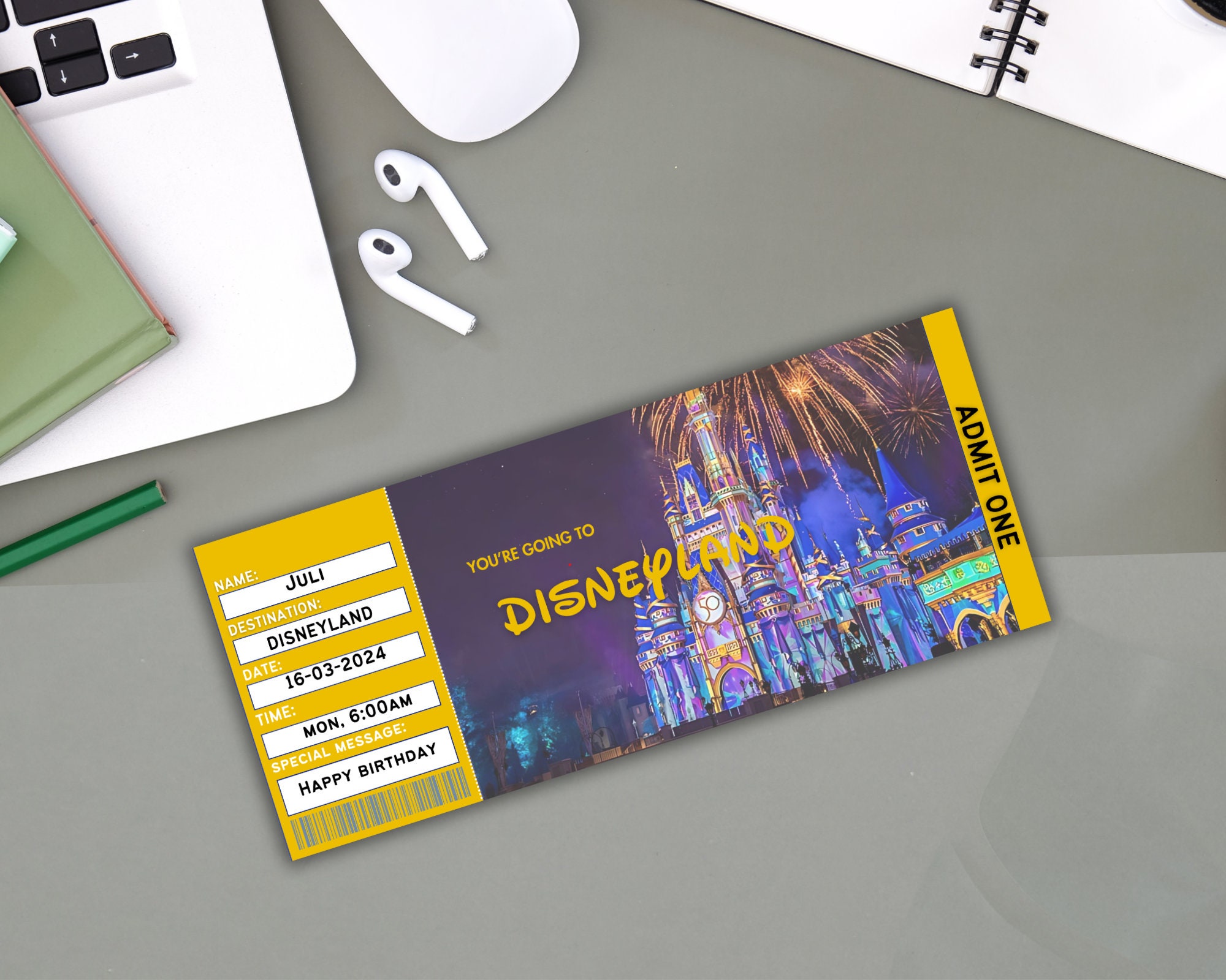 Printable Disneyland Surprise Ticket Template, Disneyworld Trip, Gift ...