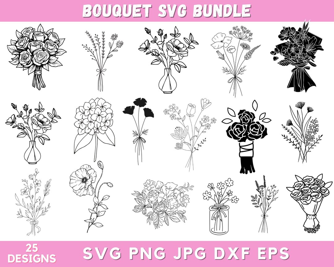 25 Bouquet Flower Svg Bundle, Flower Svg, Wildflowers Svg, Minimalist ...
