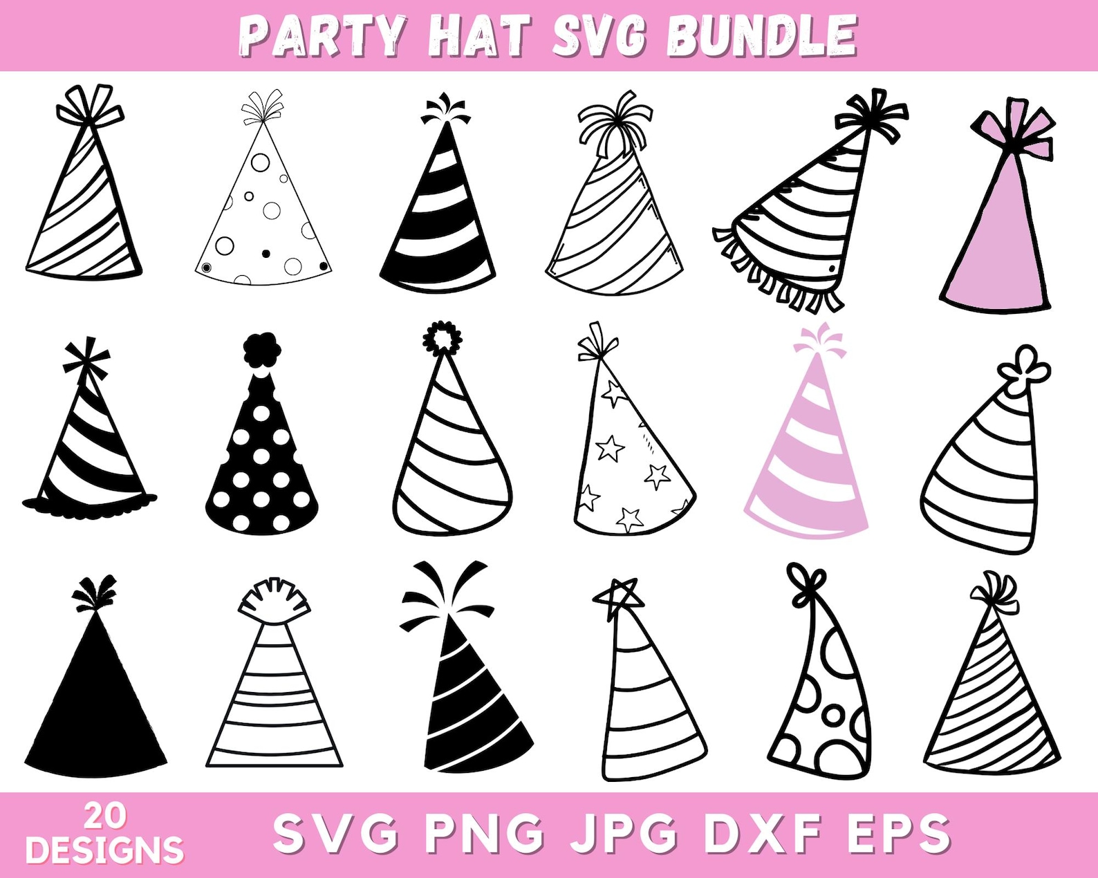20+ Party Hat Svg Bundle, Birthday Hat Svg, Party Hat Clipart, Party ...