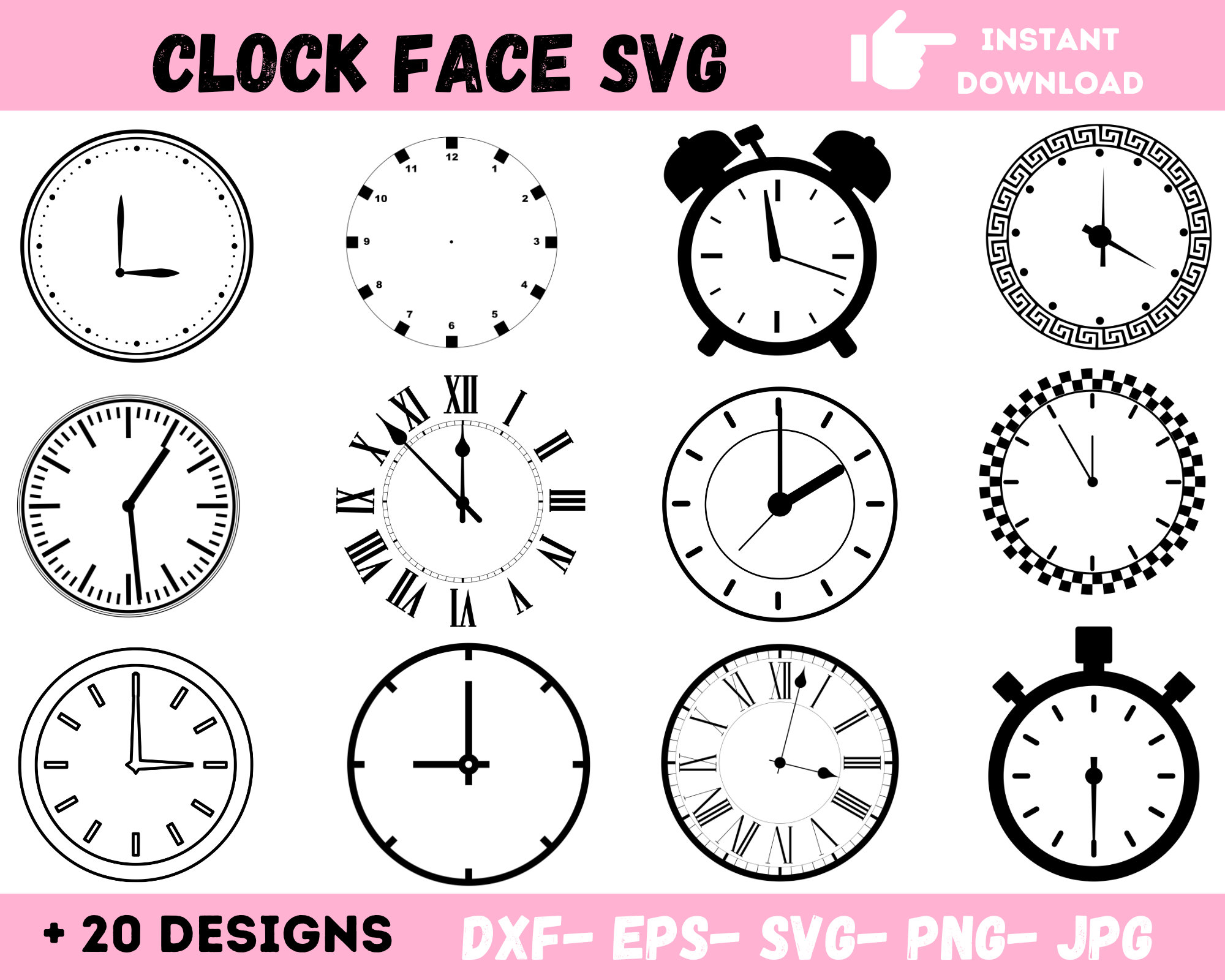 20 Clock Face Svg, Clock Face Clipart, Clock Face Svg, Cut Files, Clock ...
