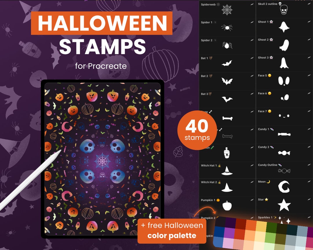 40 Halloween Stamps for Procreate iPad / iPhone (procreate Brushes) - Etsy