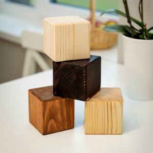 Set of Four 4 Wooden Blocks 3,5' 9x9x9 Cm Pine, Unfinished, Solid Wood ...