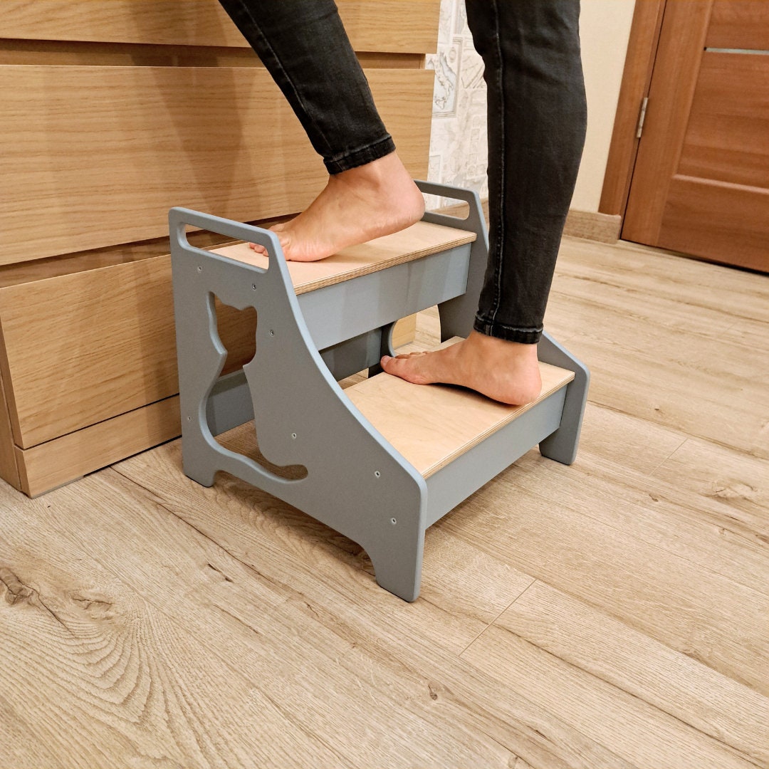 Step Stool Adult, Wood 2 Step Stool for Toddlers, Kids, Adults ...