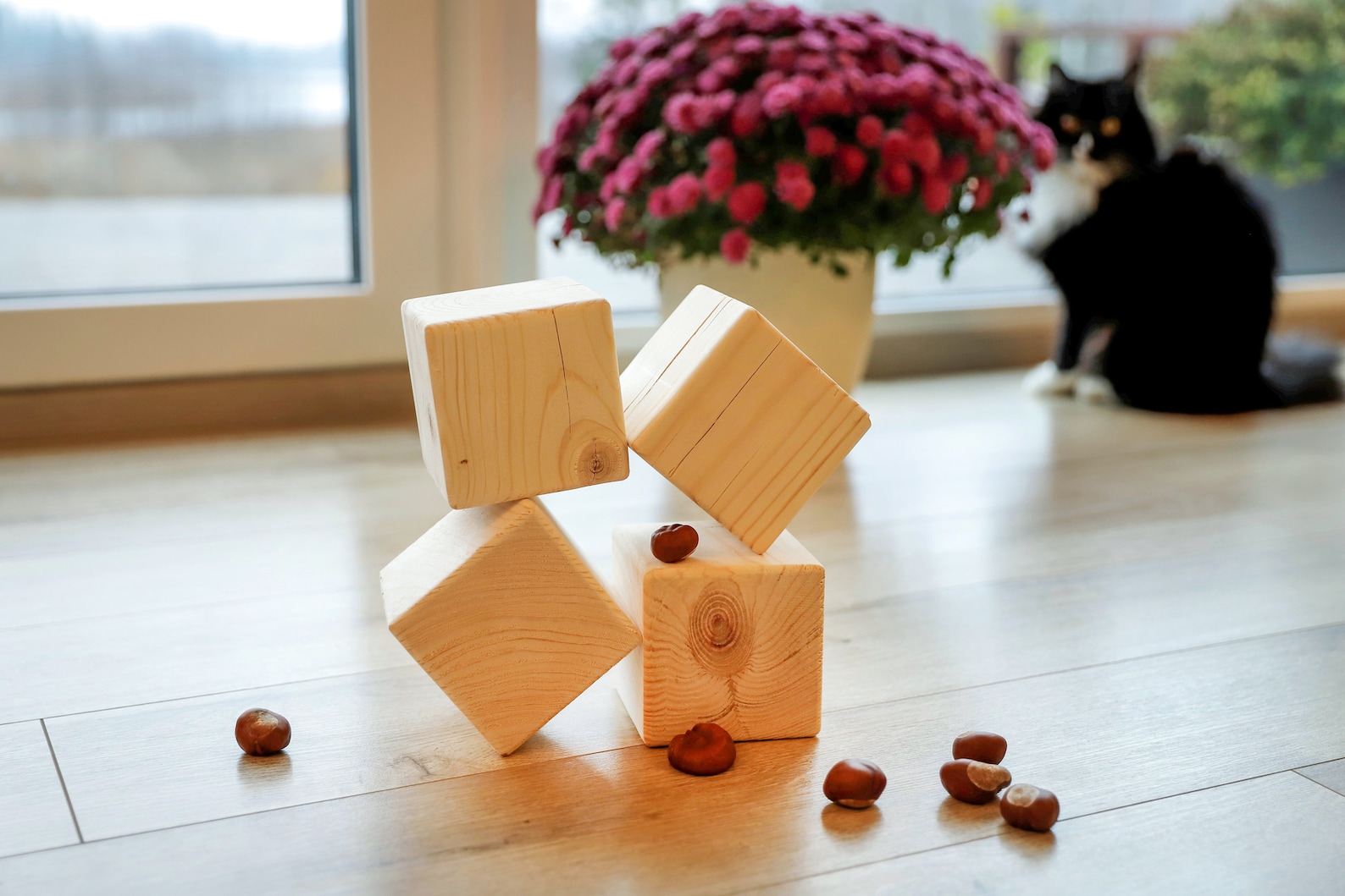 Set of Four 4 Wooden Blocks 3,5' 9x9x9 Cm Pine, Wooden, Unfinished ...