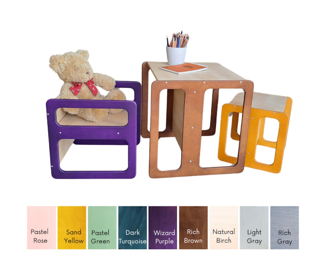 Wooden Cube Table and Chairs Set, Cube Chair Weaning Montessori ...