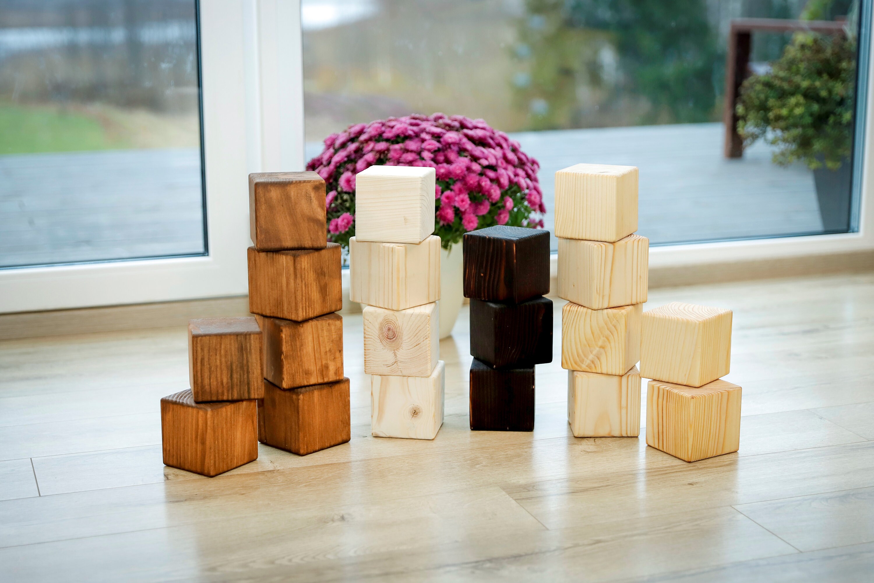 Set of Four 4 Wooden Blocks 3,5' 9x9x9 Cm Pine, Wooden, Unfinished ...