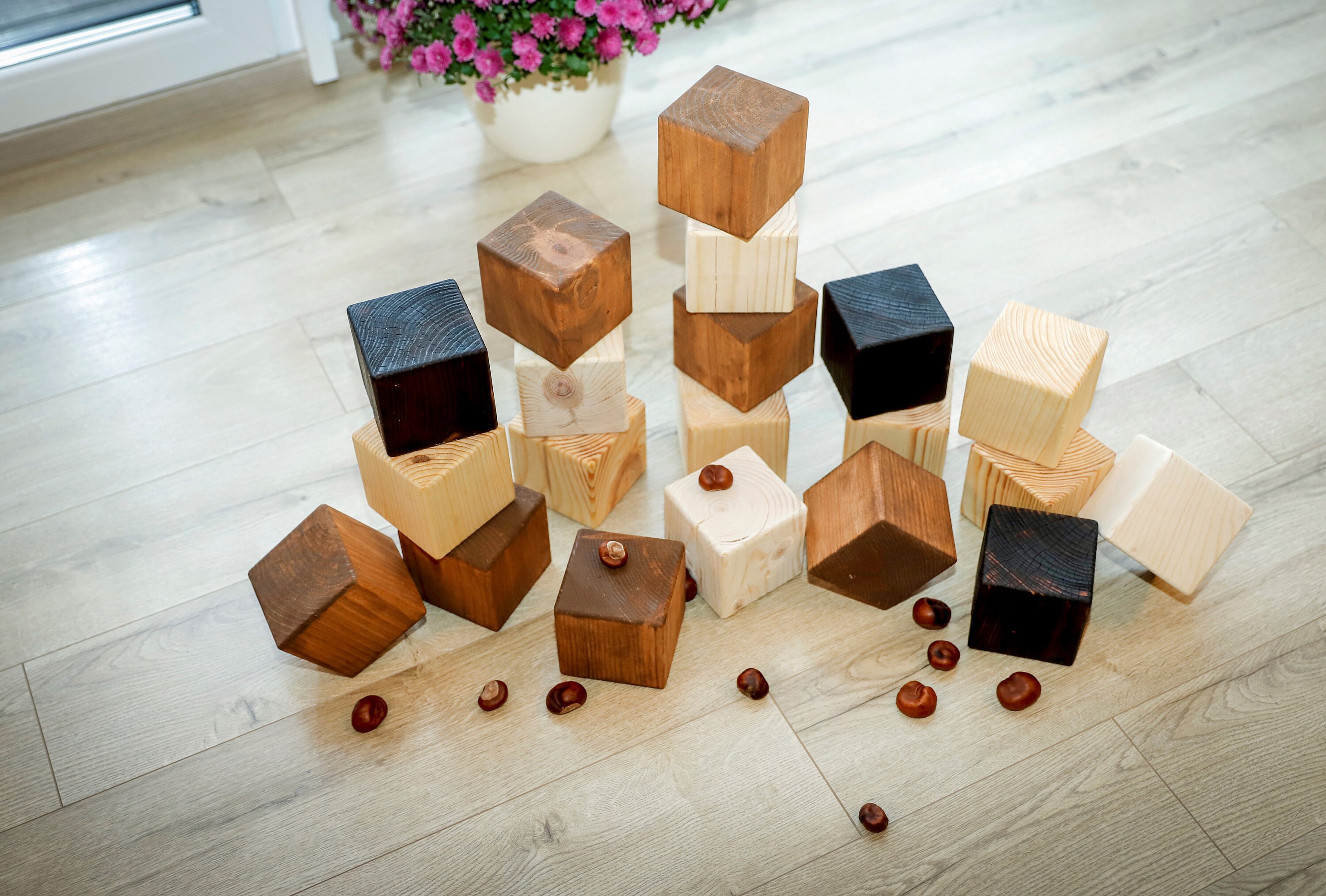 Set of Four 4 Wooden Blocks 3,5' 9x9x9 Cm Pine, Unfinished, Solid Wood ...