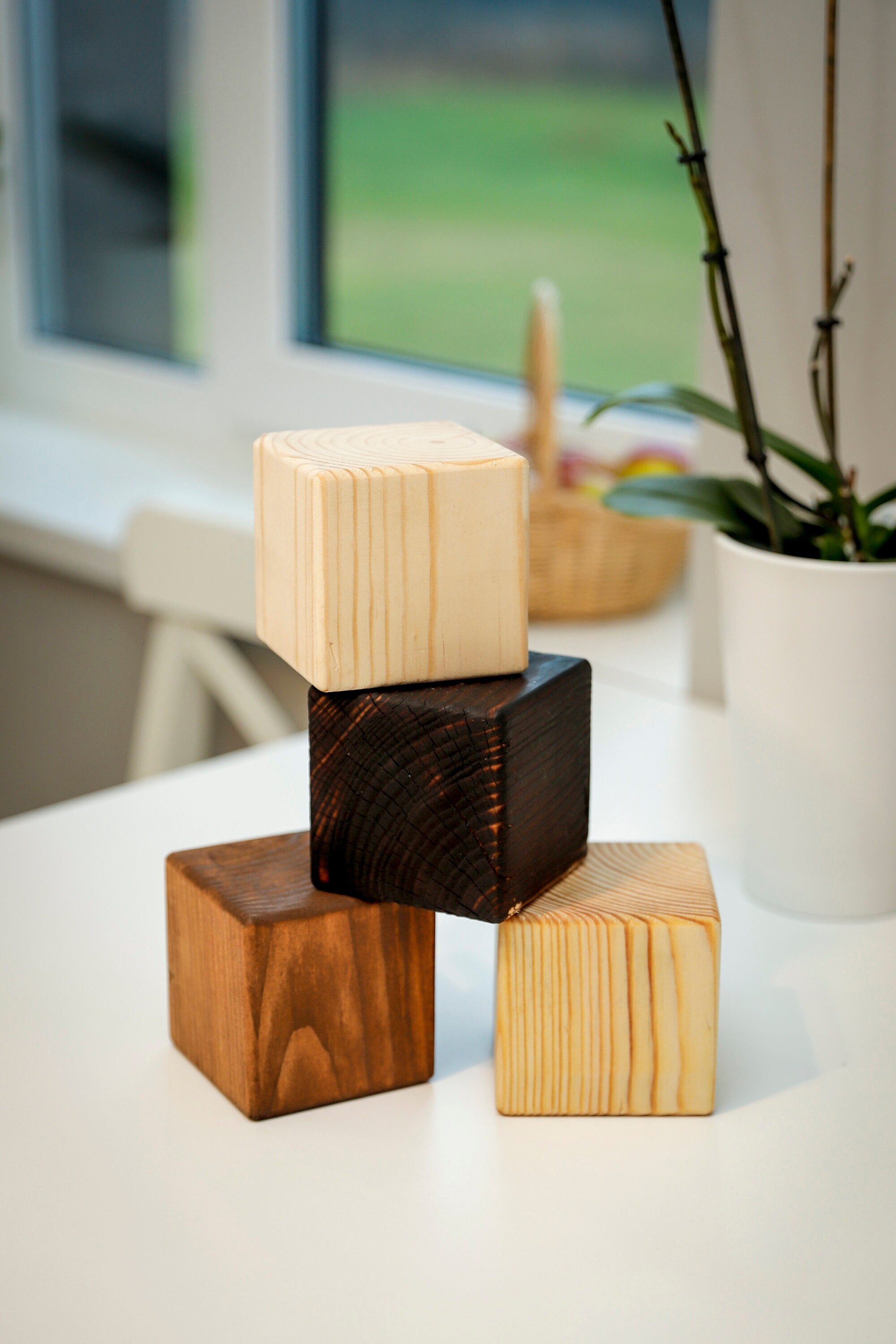 Set of Four 4 Wooden Blocks 3,5' 9x9x9 Cm Pine, Unfinished, Solid Wood ...